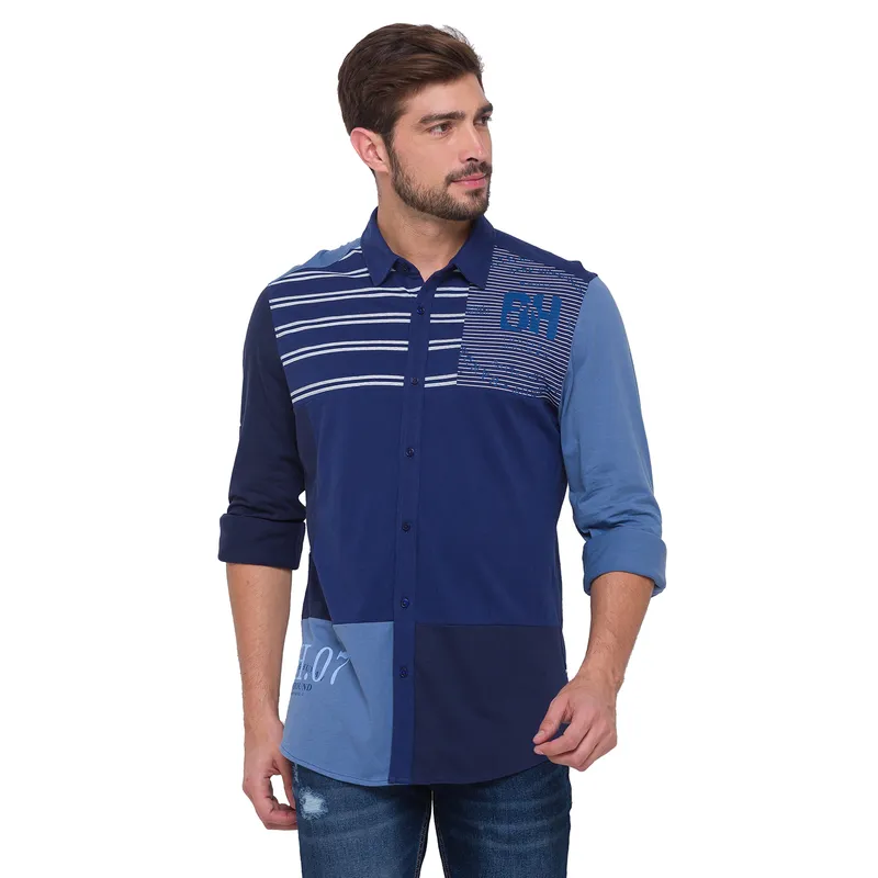 Being Human Slim Fit Men Collared Shirts-Navy