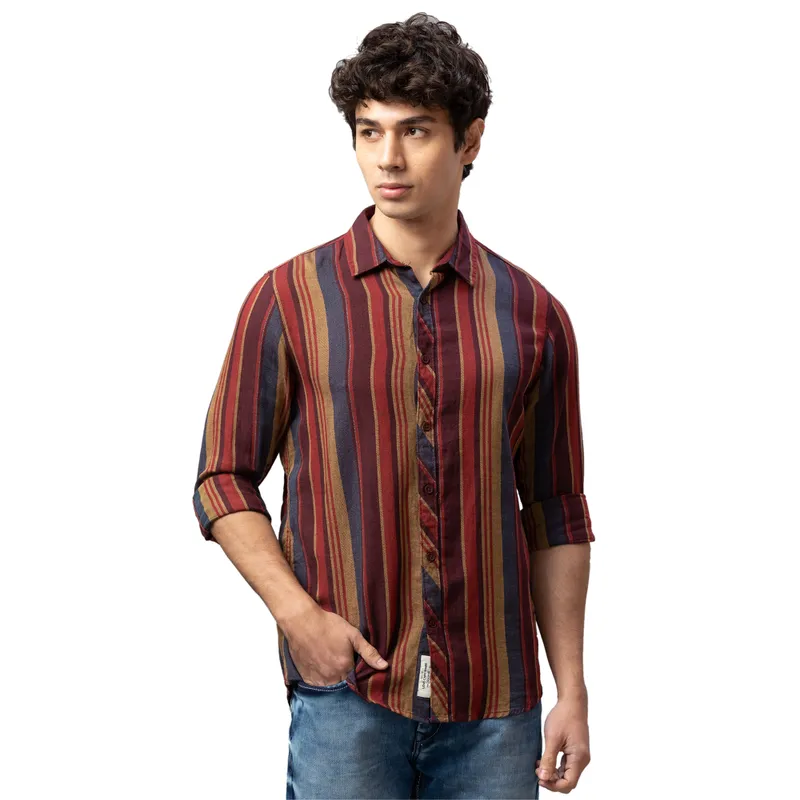 Being Human Slim Fit Men Collared Shirts-Rust