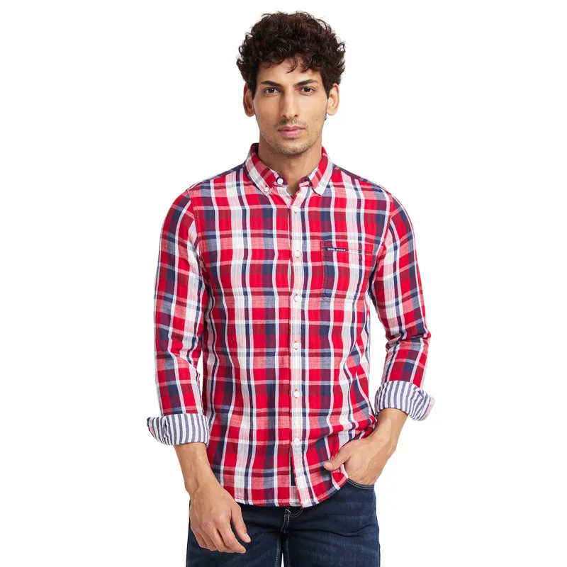 Being Human Slim Fit Men Collared Shirts-Red