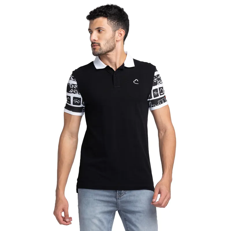 Being Human Regular Fit Men Polo Neck T-Shirts-Black