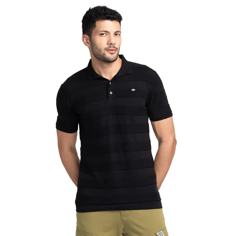 Being Human Regular Fit Men Polo Neck T-Shirts-Black
