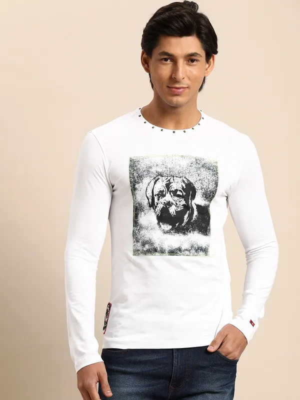 Being Human Slim Fit Men Crew Neck T-Shirts-White