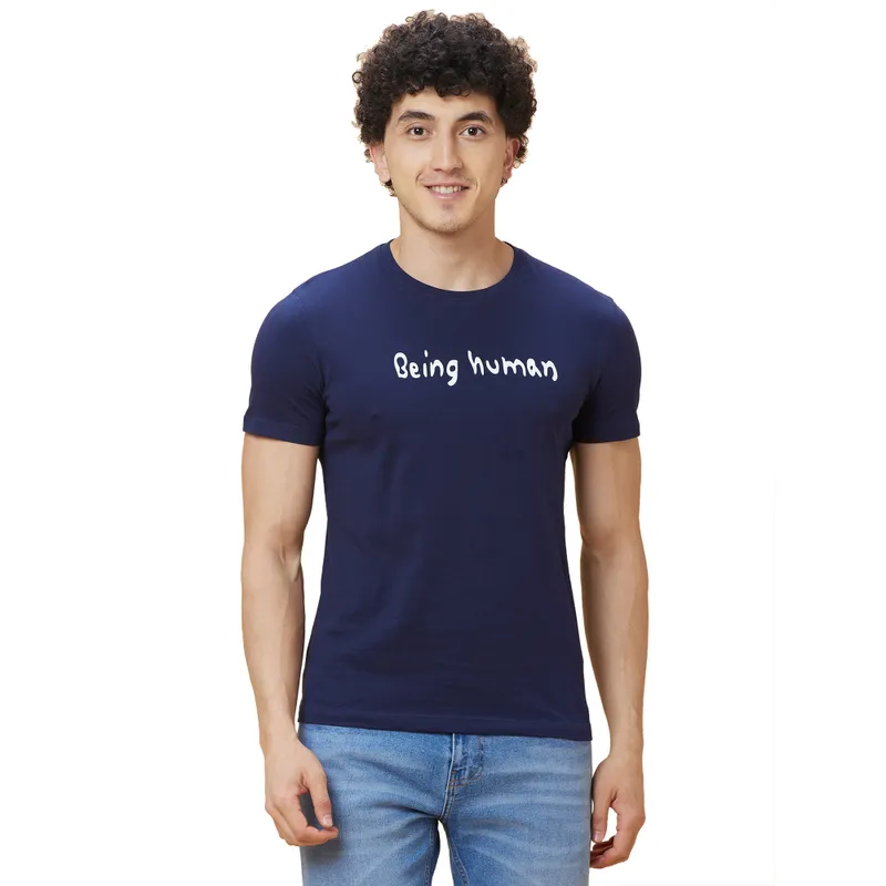 Being Human Mens Crew Neck T-Shirts-Navy