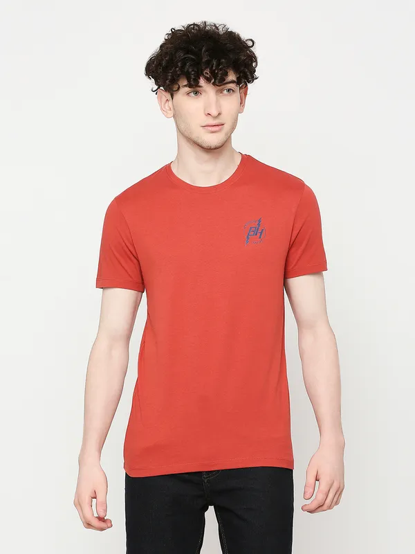 Being Human Regular Fit Mens T-Shirts-Rust
