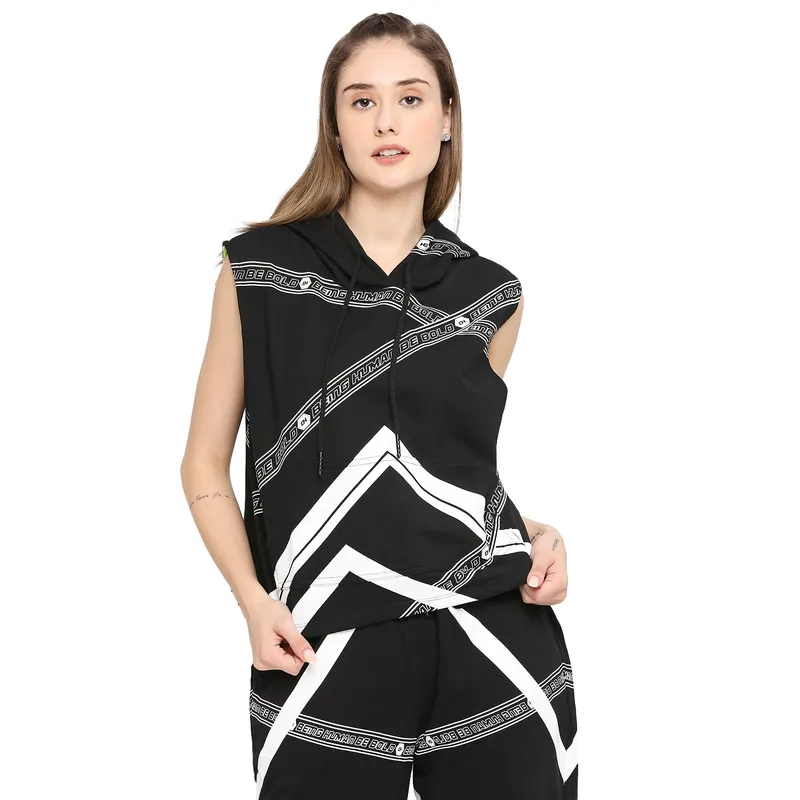 Being Human Crop Boxy Fit Women Hooded Hoody-Jet Black