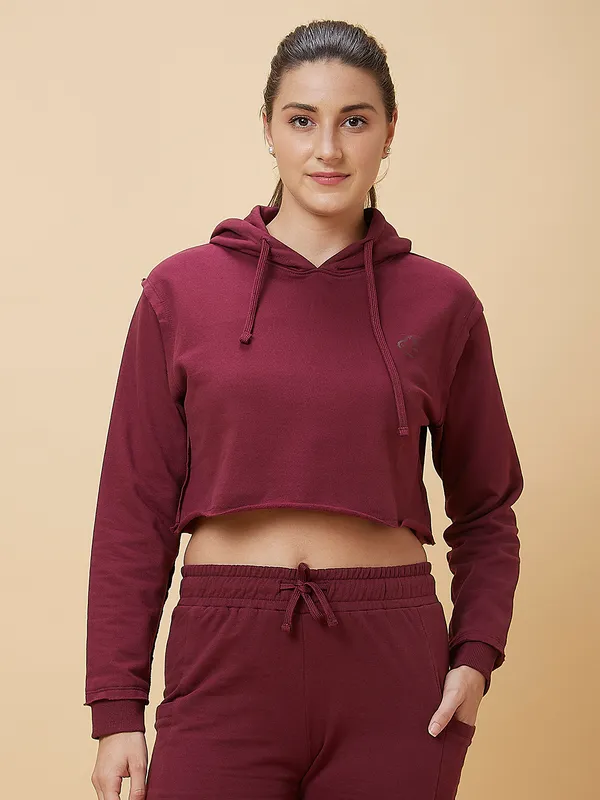 Being Human Cropped Fit Hoody Hoody Neck Maroon
