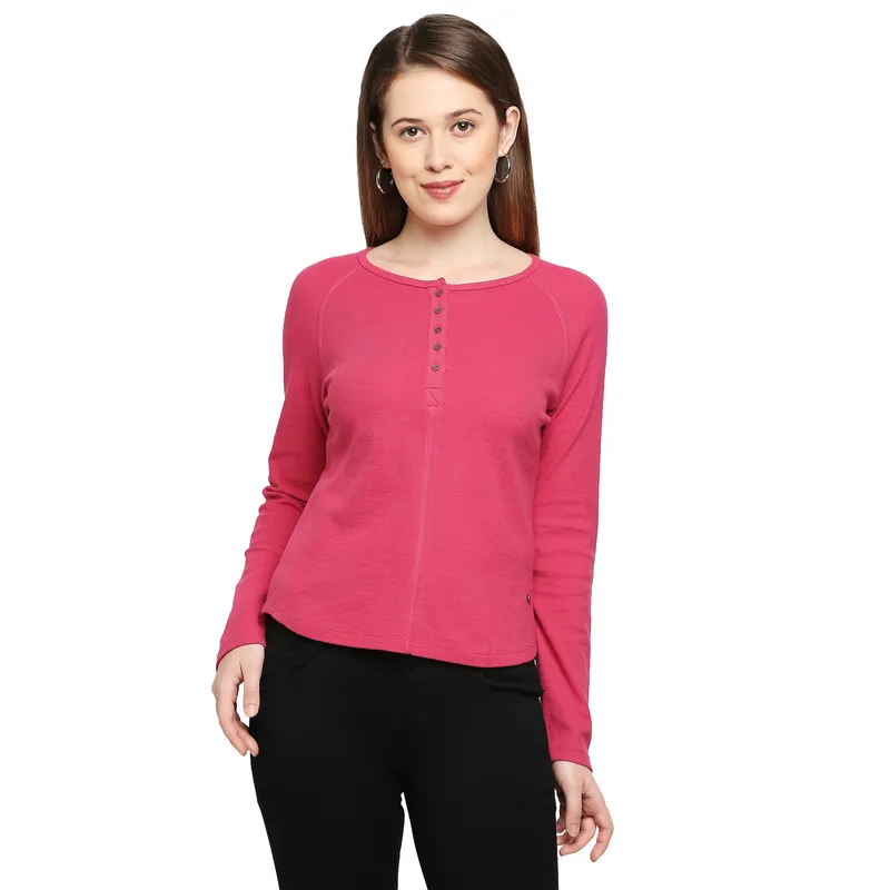 Being Human Slim Fit Women Crew Neck T-Shirts-Raspberry Wine