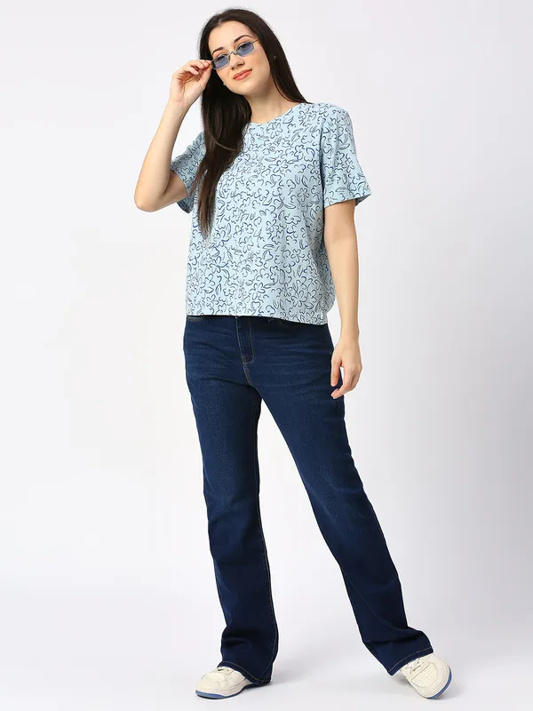 Being Human Women Boxy Fit Crew Neck-Cashmere Blue